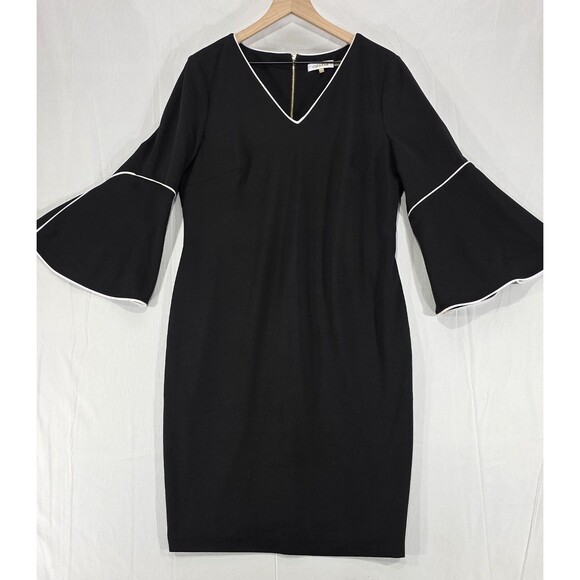 Calvin Klein | Dresses | Calvin Klein Bell Sleeve Sheath Dress Black ...